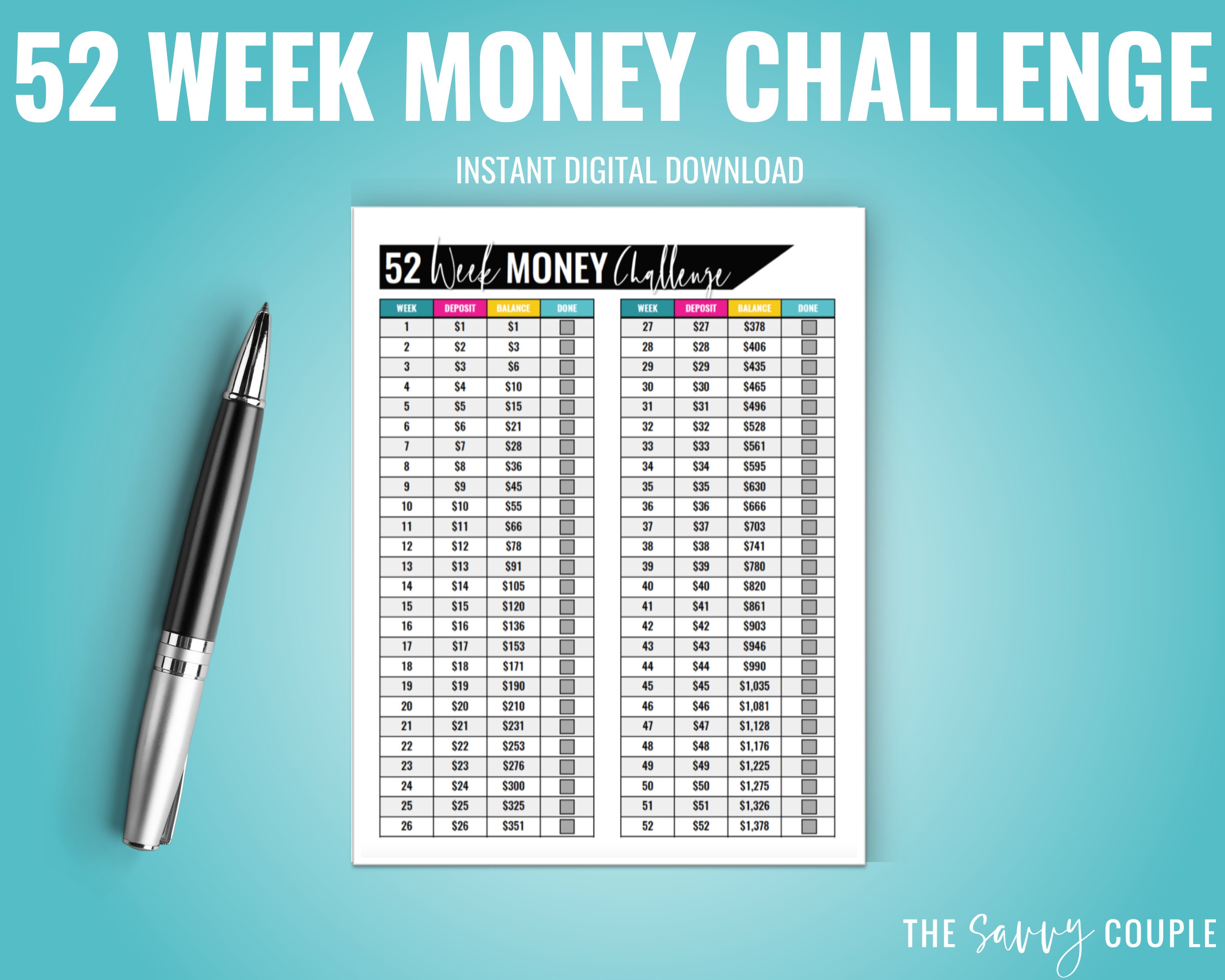 52 Week Money Challenge | Saving Challenge, Money Challenge, Savings ...