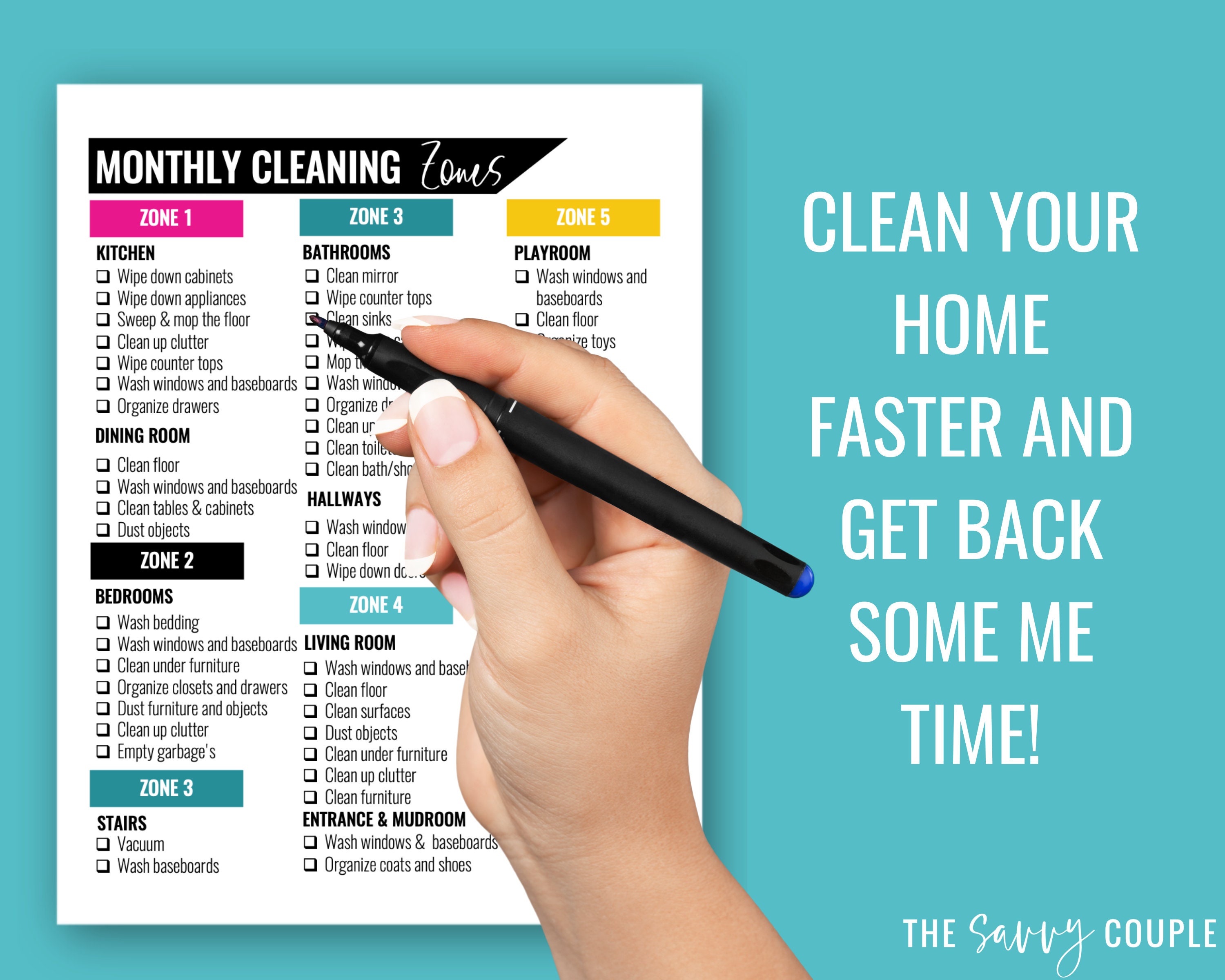 Cleaning Zones Printable, Monthly Cleaning Printable, Daily Cleaning ...