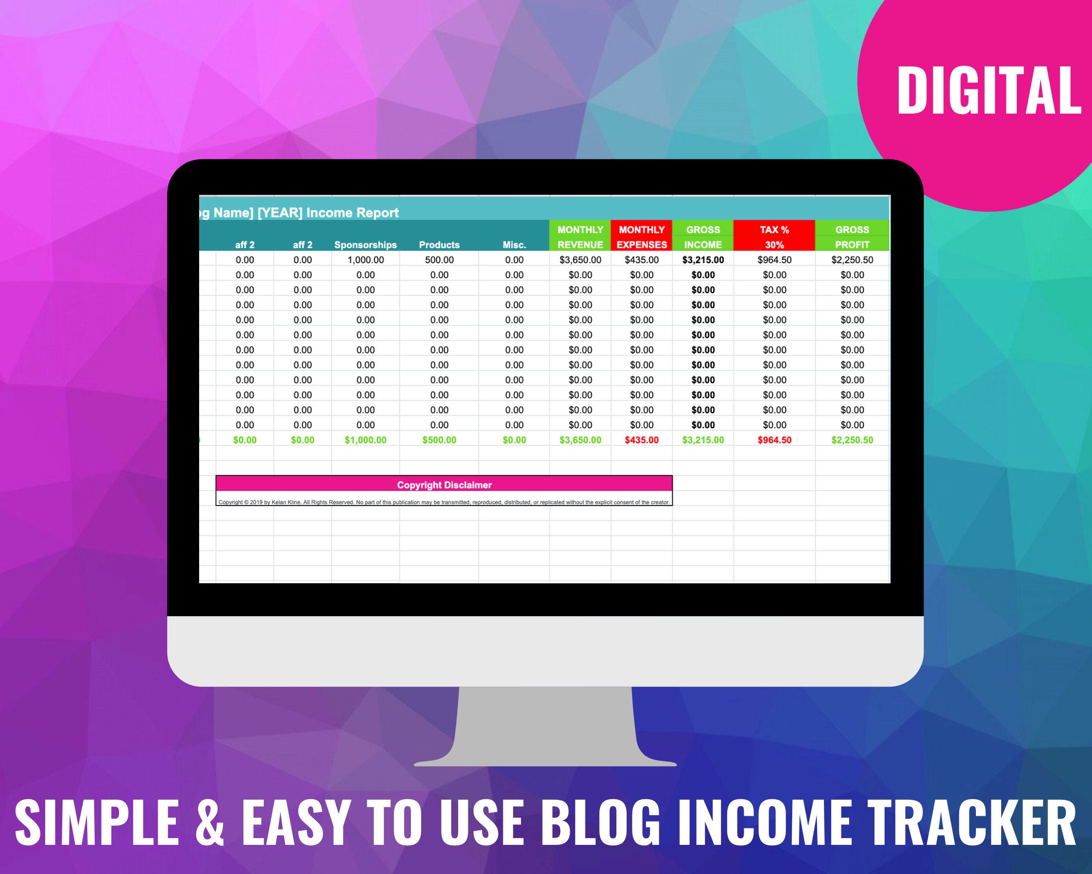 Blog Income Tracker | Sales Tracker | Money Planner | Affiliate ...