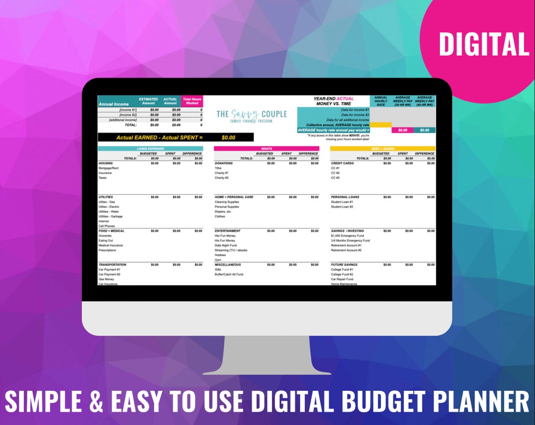 Simple Digital Budget Planner, Expense Tracker, Excel Budgeting ...