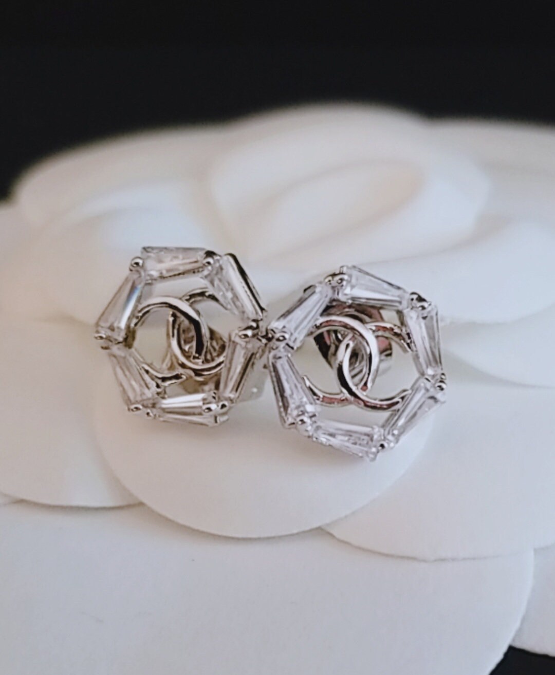 Hexagon Stud Earrings/ Crystal Hexagon Stud Earrings/ Silver Hexagon ...