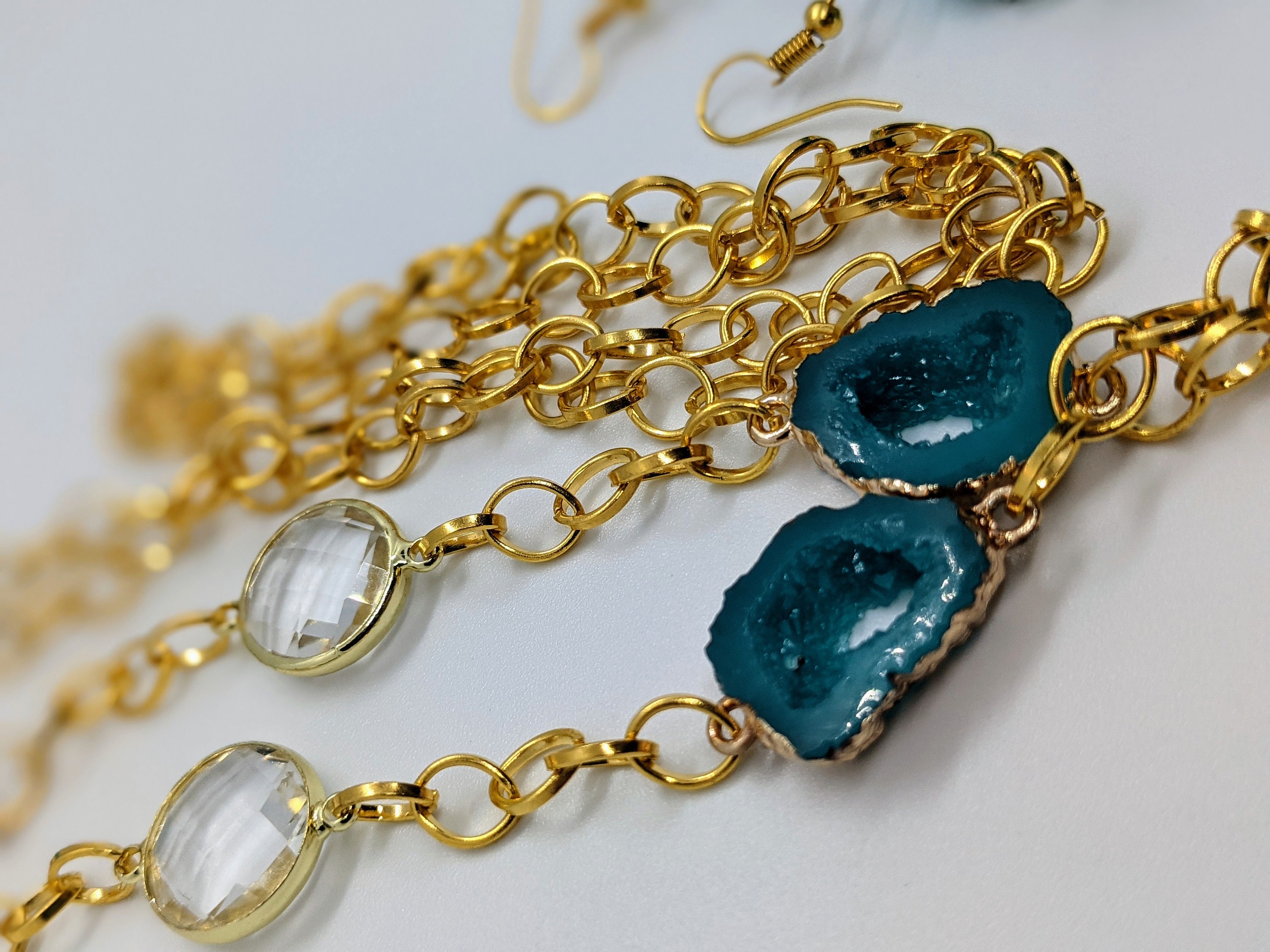 Long Chain Necklace With Teal and Other Embellishments With - Etsy