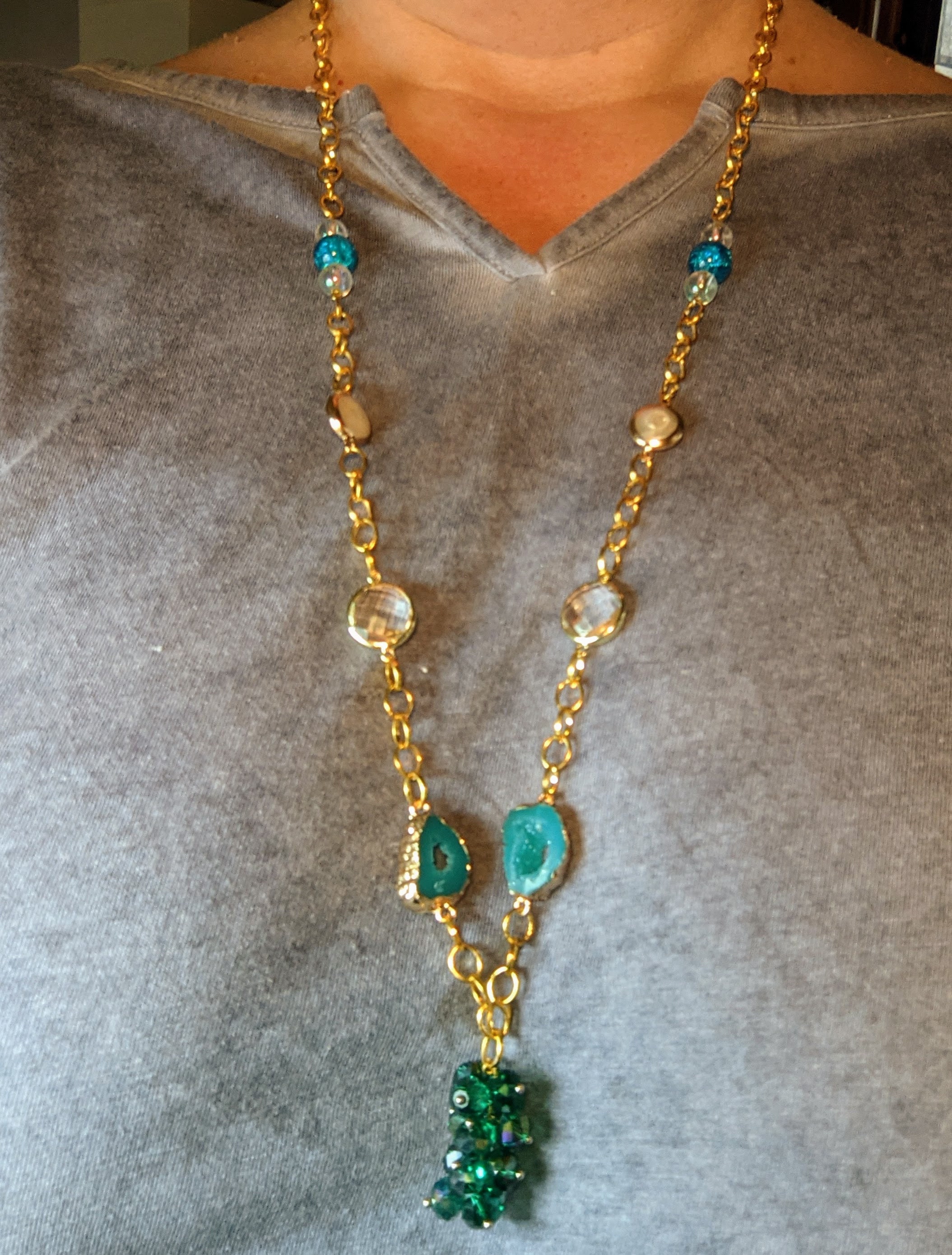 Long Chain Necklace With Teal and Other Embellishments With - Etsy