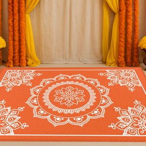 Pooja Decoration, Rangoli Mat Orange Area Rug, Mandala Mandir Mat ...