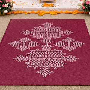 Pooja Decoration, Rangoli Mat Maroon Area Rug, Mandir Mat, Puja ...