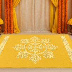 Pooja Decoration, Rangoli Mat Yellow Area Rug, Haldi Decor, Mandir Mat ...