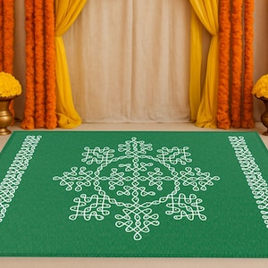 Pooja Decoration, Rangoli Mat Green Area Rug, Mandir Mat, Puja Backdrop ...