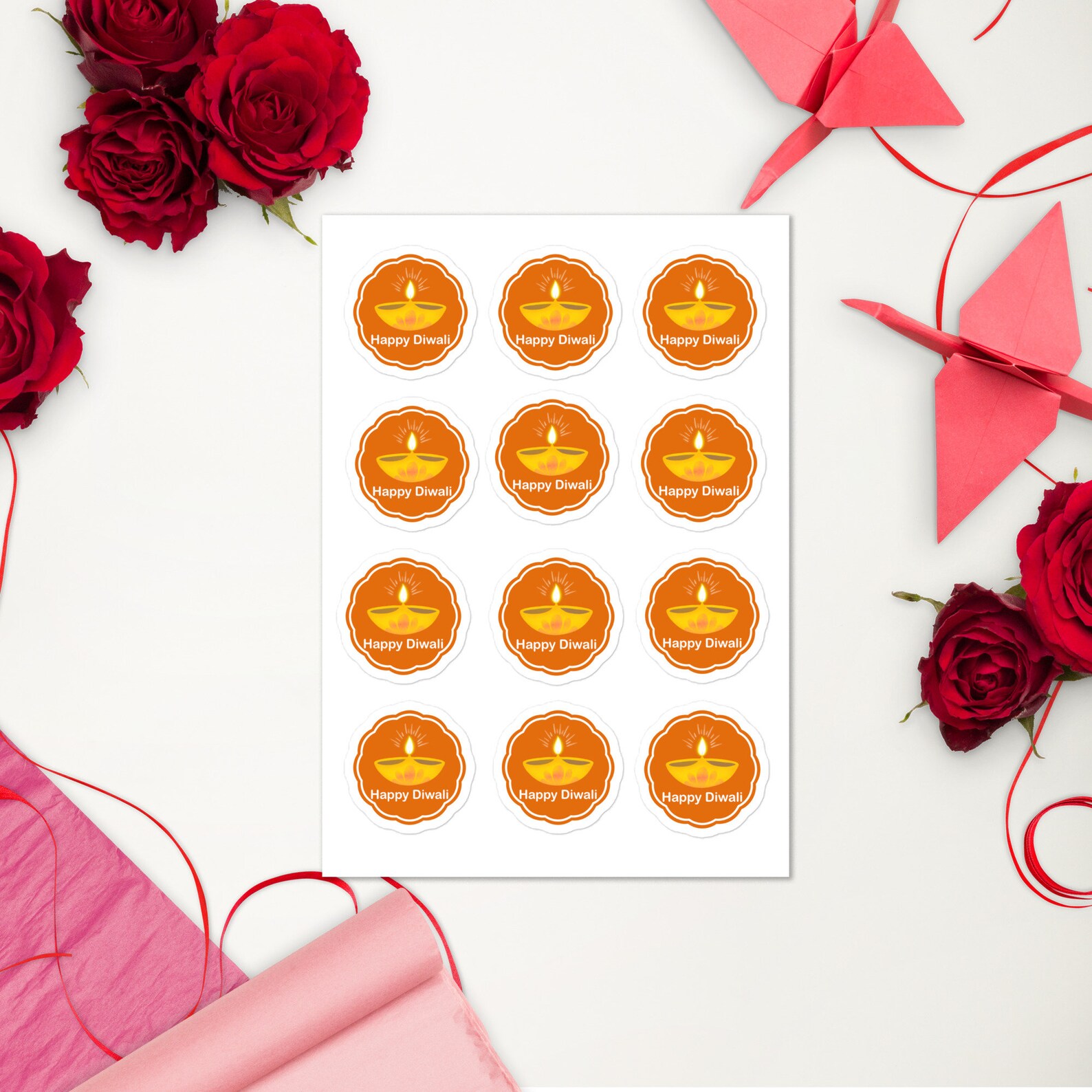 Diwali Stickers, Diwali Decoration, Diwali Diya Sticker Sheet, 12 ...