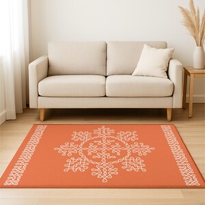 Pooja Decoration, Rangoli Mat Orange Area Rug, Mandir Mat, Pooja ...