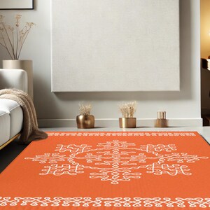 Pooja Decoration, Rangoli Mat Orange Area Rug, Mandir Mat, Pooja ...