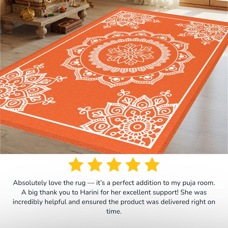 Pooja Decoration, Rangoli Mat Orange Area Rug, Mandala Mandir Mat ...