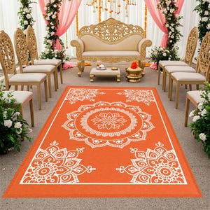Pooja Decoration, Rangoli Mat Orange Area Rug, Mandala Mandir Mat ...