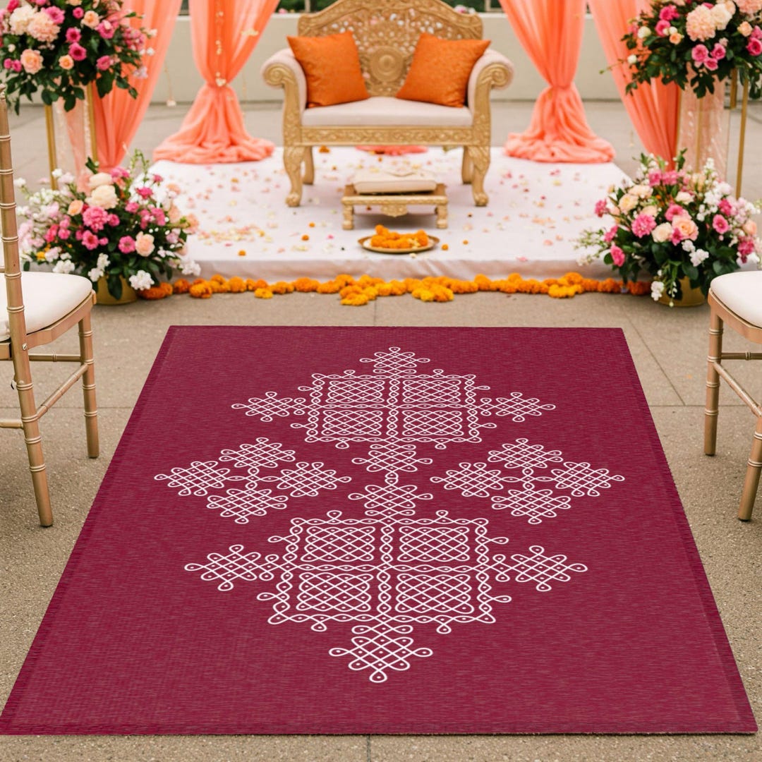 Pooja Decoration, Rangoli Mat Maroon Area Rug, Mandir Mat, Puja ...