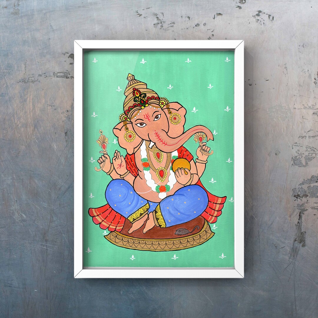 Lord Ganesh Print// Madhubani Painting// Ganesh Painting //indian God ...
