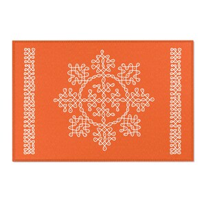 Pooja Decoration, Rangoli Mat Orange Area Rug, Mandir Mat, Pooja ...