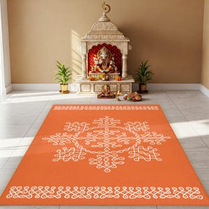 Pooja Decoration, Rangoli Mat Orange Area Rug, Mandir Mat, Pooja ...