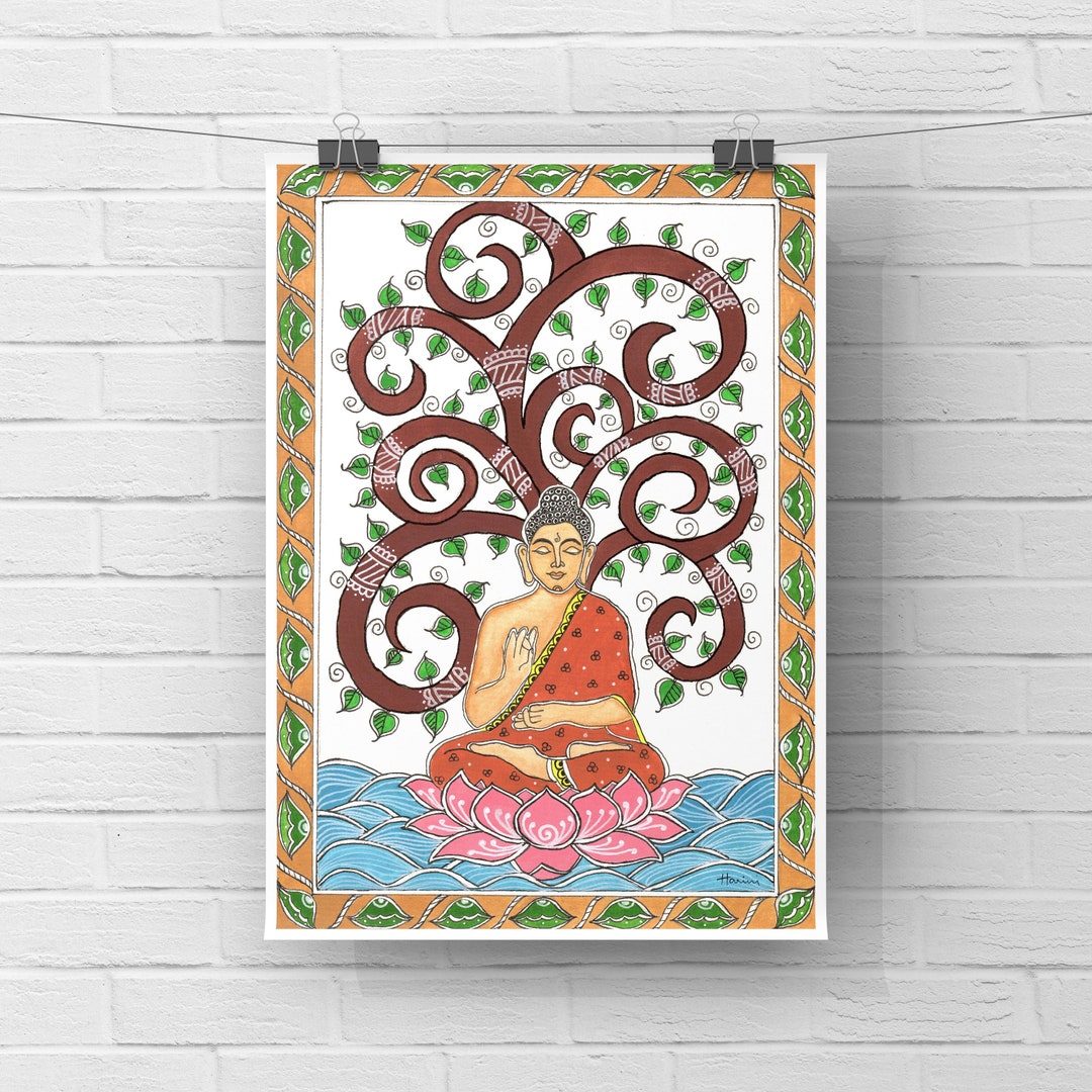 Buddha Painting Print , Madhubani Painting, Buddhist Art, Indian ...