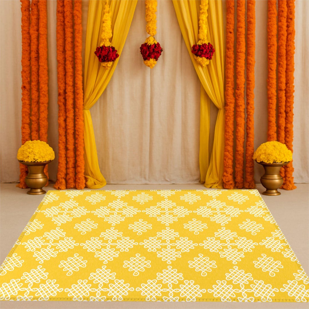 Haldi Decor, Pooja Decoration Yellow Area Rug, Rangoli Mat, Mandir ...