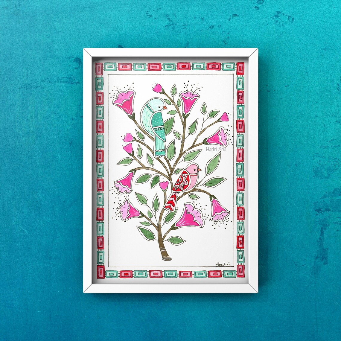 Madhubani Painting Madhubani Wall Art Indian Painting Madhubani Art Print Madhubani Birds - Etsy