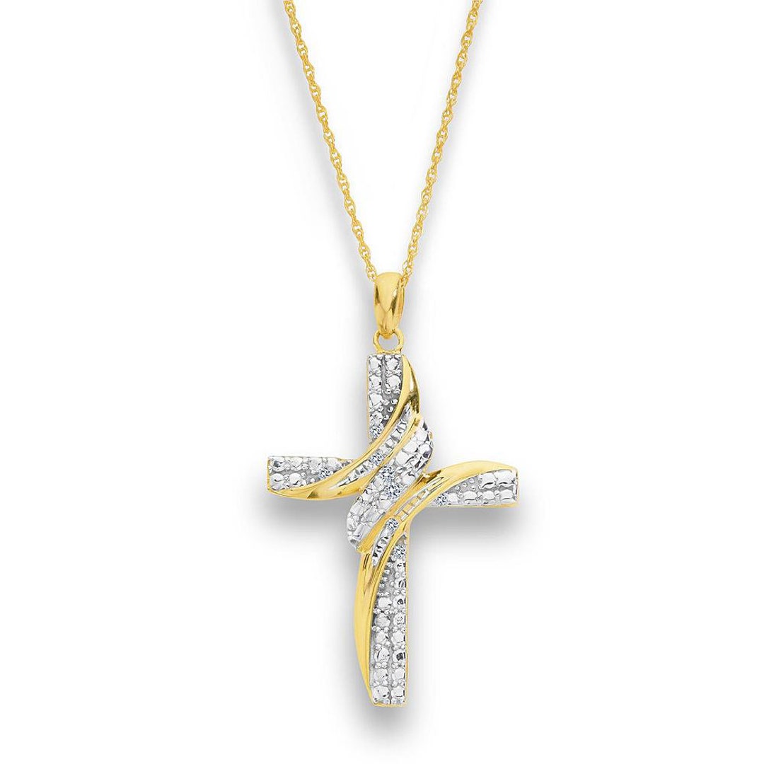 0.05cttw Diamond Accent Cross Shape Pendant in Gold Over Silver - Etsy
