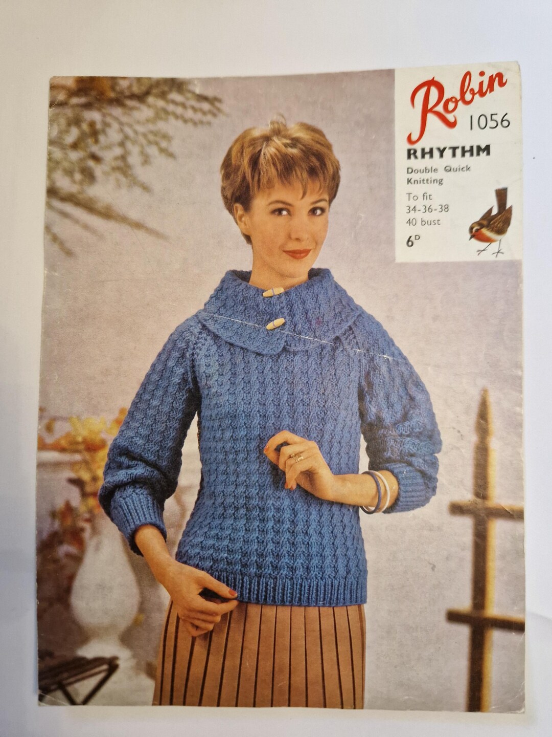 PDF Vintage Robin 1056 Knitting Pattern, Sweater Cowl Neck Cable 34-38 ...