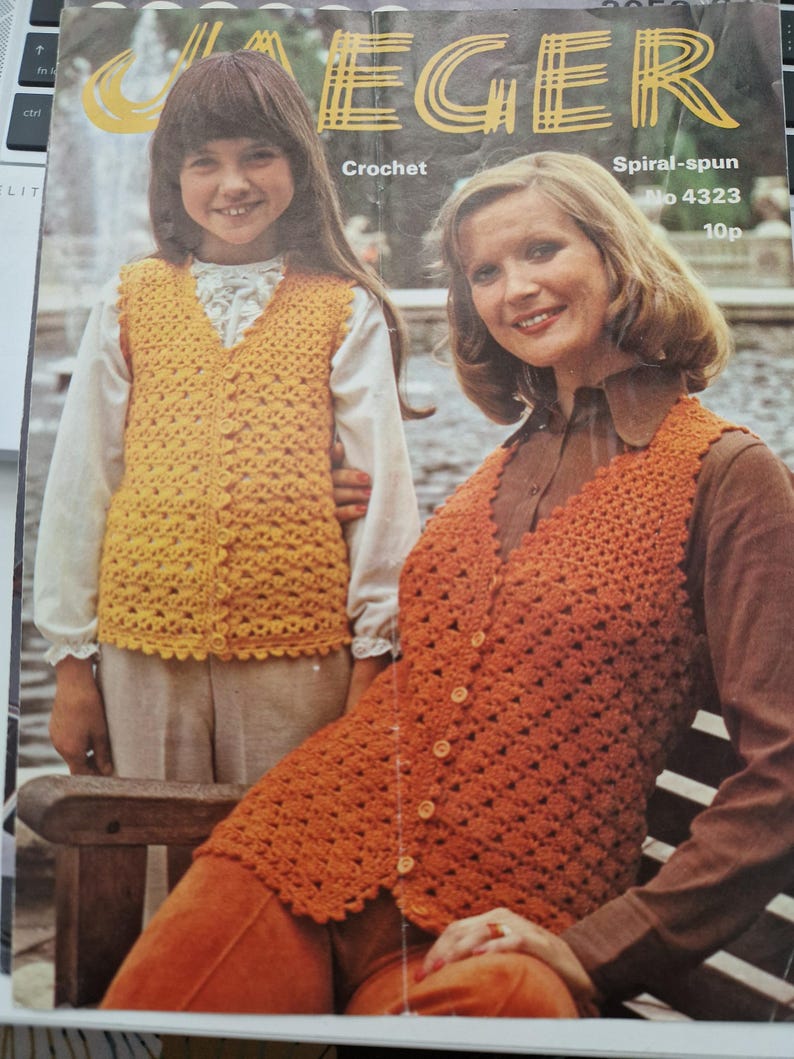 PDF Vintage Jaeger 4323 Crochet Waistcoat Patterns Adult & Child in DK ...