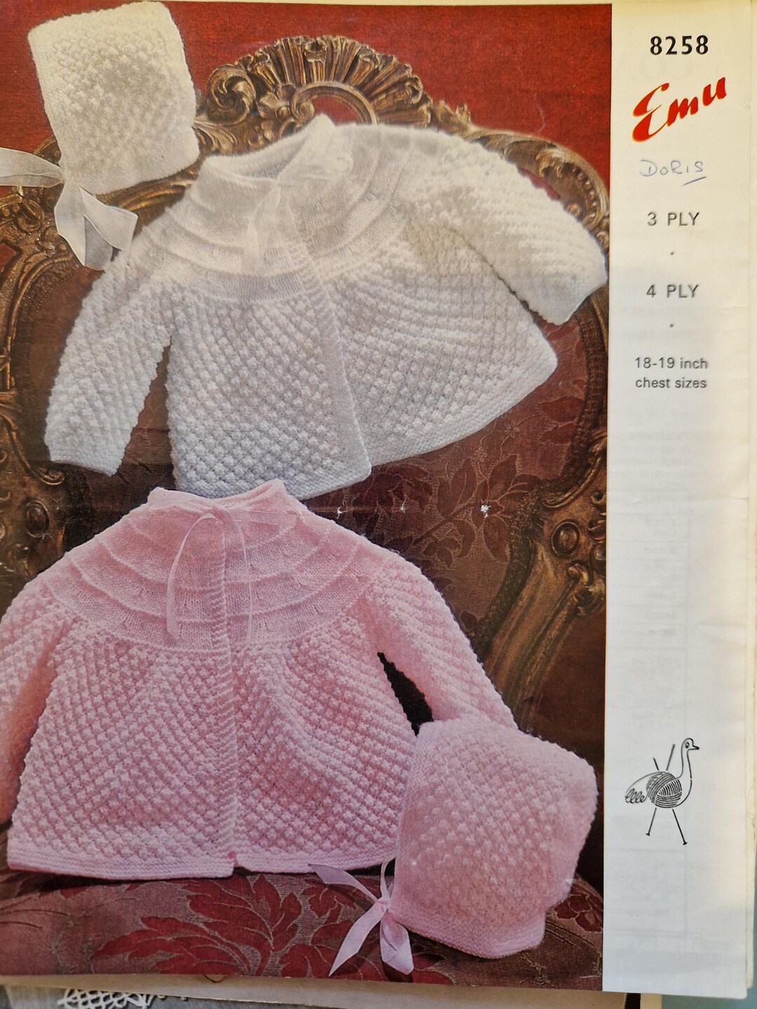 Instant Download PDF Vintage Emu 8258 Baby Knitting Pattern Cardigan 18 ...