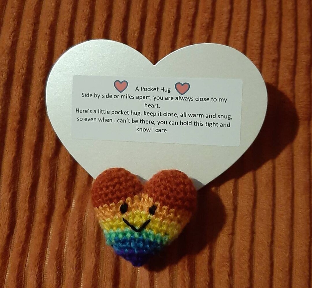 Pocket Hug, Rainbow Crochet Heart - Etsy