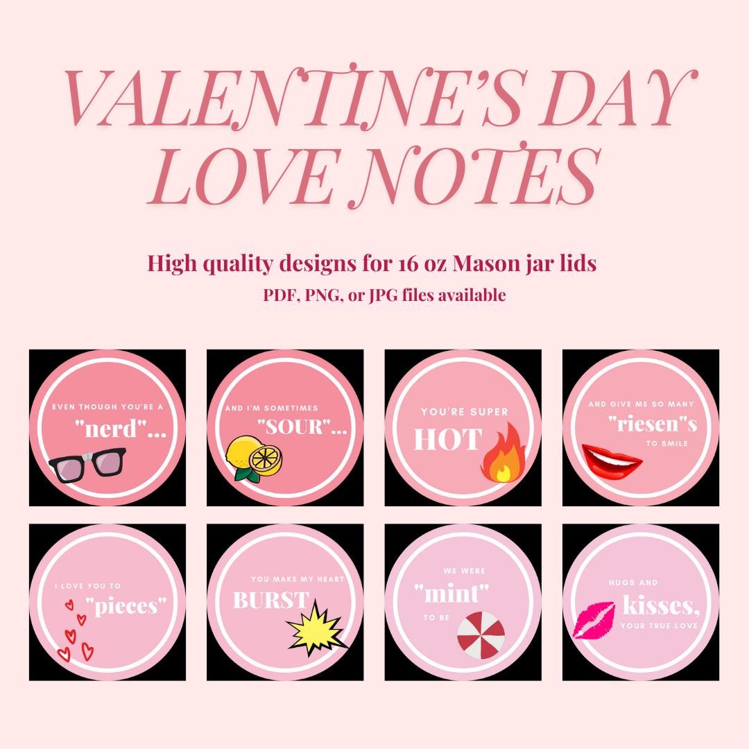 Valentine's Day Candy Love Notes - for Mason Jar Lids - Etsy