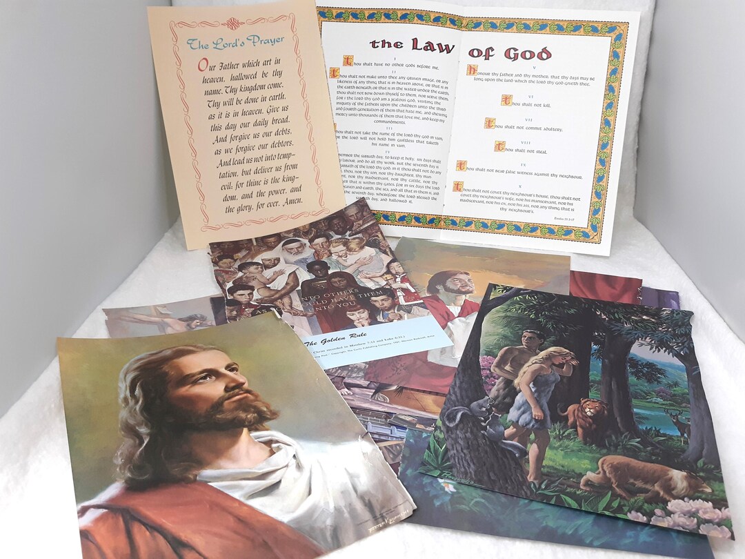 22 Christian Art Illustrations, Full Page Color Paper Ephemera -- Old ...