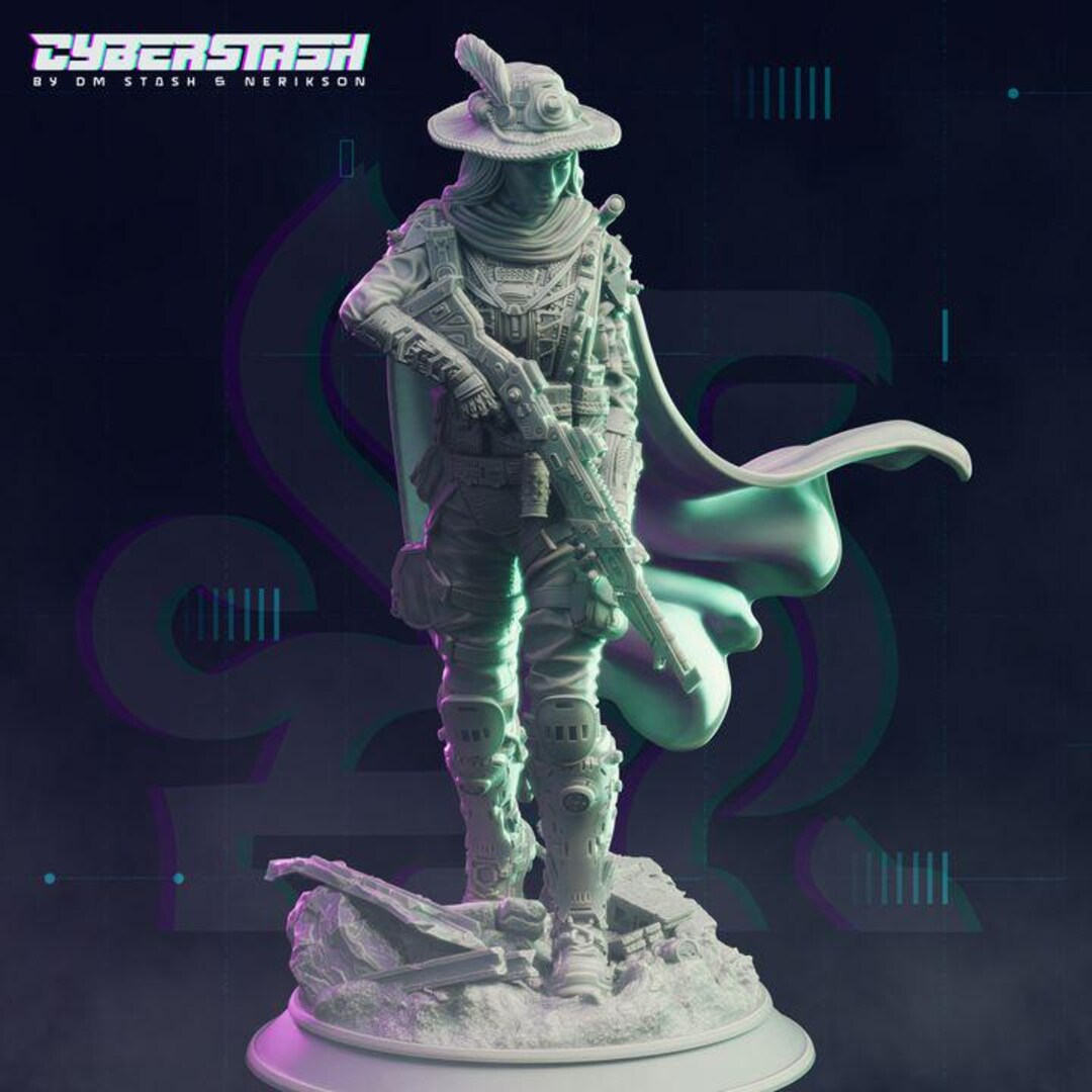 Dnd Cyberpunk Miniature Human Ranger Sniper Miniature for Dungeons and ...