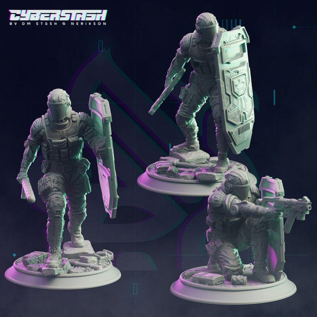 Dnd Cyberpunk Miniature Cyberpunk Riot Police Miniature for Dungeons ...