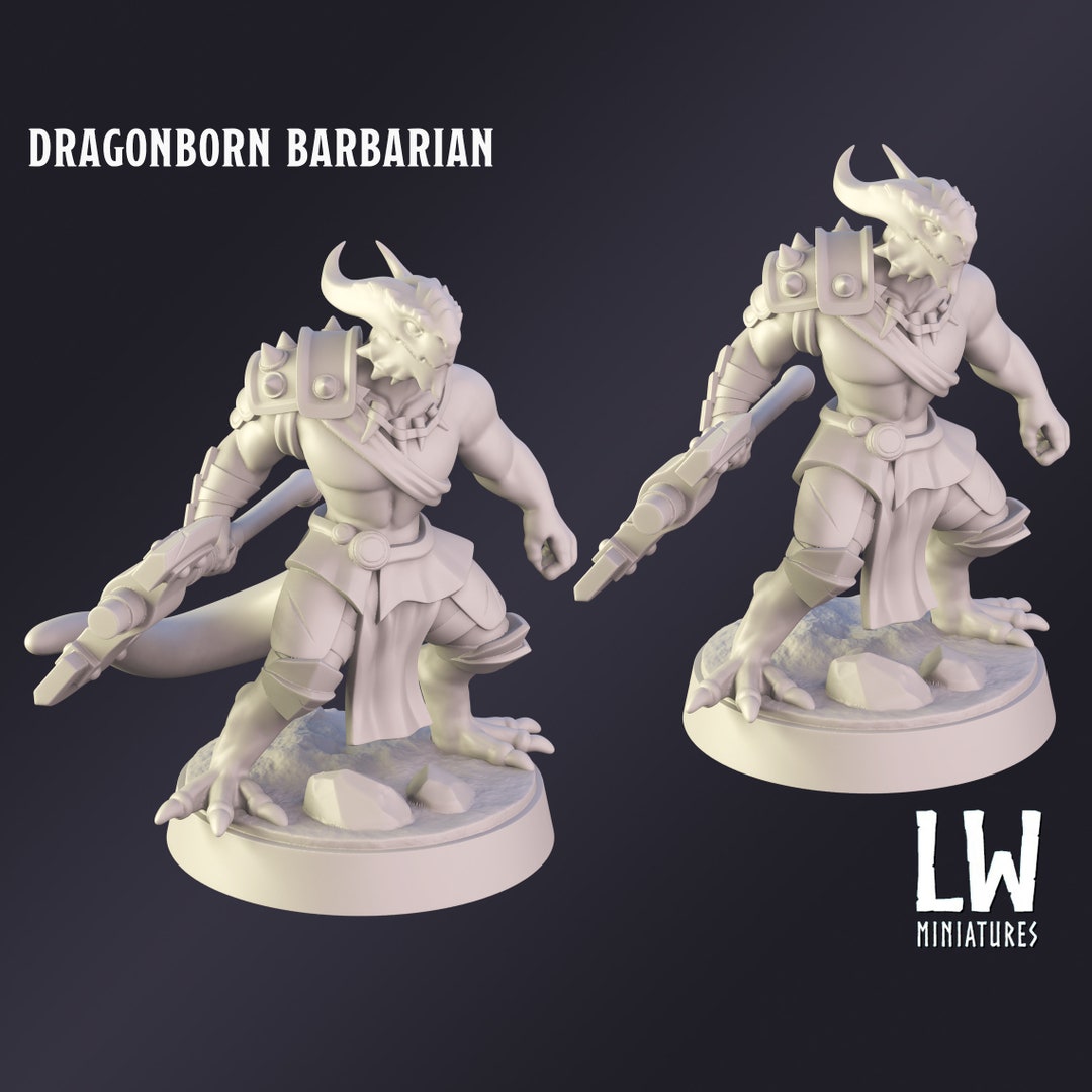 Dnd Miniature Dragonborn Barbarian Miniature for Dungeons and Dragons ...