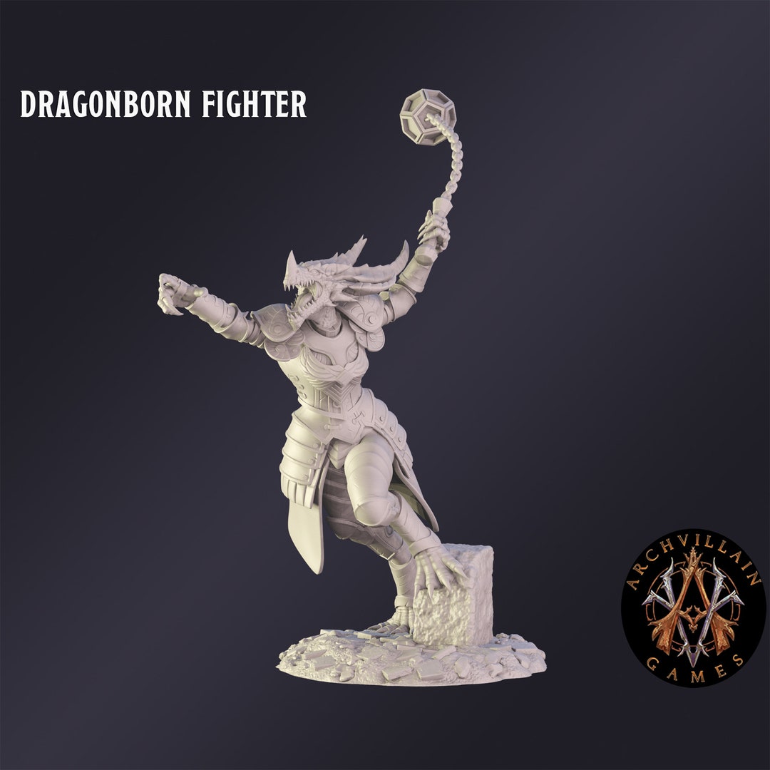 Dnd Miniature Dragonborn Fighter Miniature for Dungeons and Dragons ...