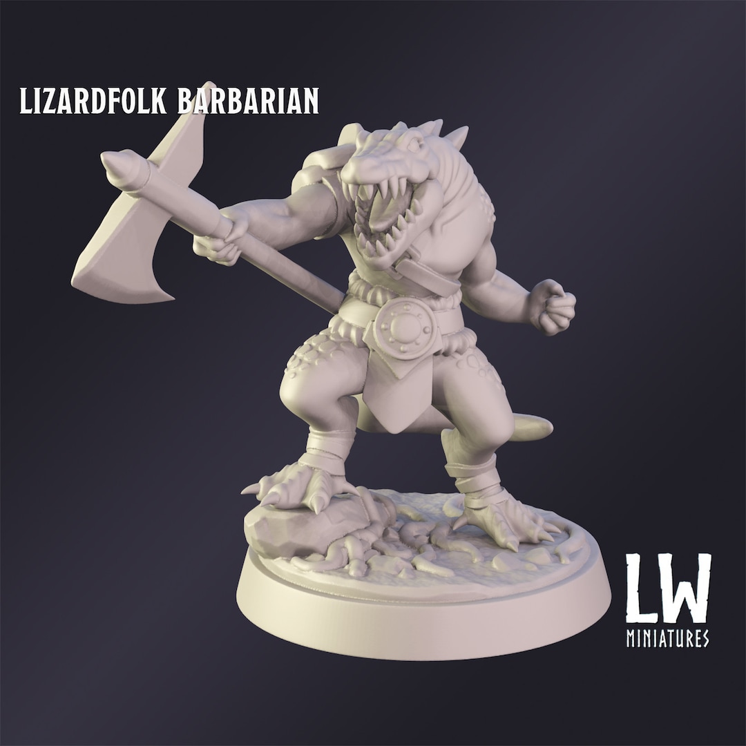 Dnd Miniature Lizardfolk Barbarian Miniature for Dungeons and Dragons ...