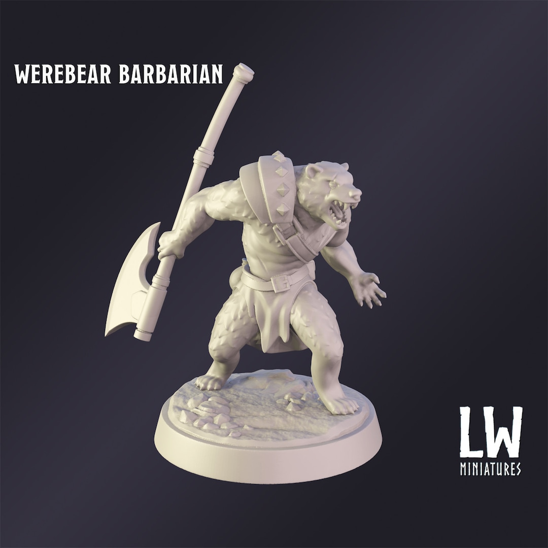 Dnd Miniature Werebear Barbarian Miniature for Dungeons and Dragons ...