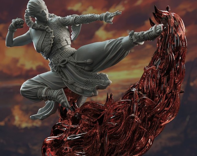 Dnd Miniature Fire Genasi Elemental Monk Miniature for Dungeons and ...
