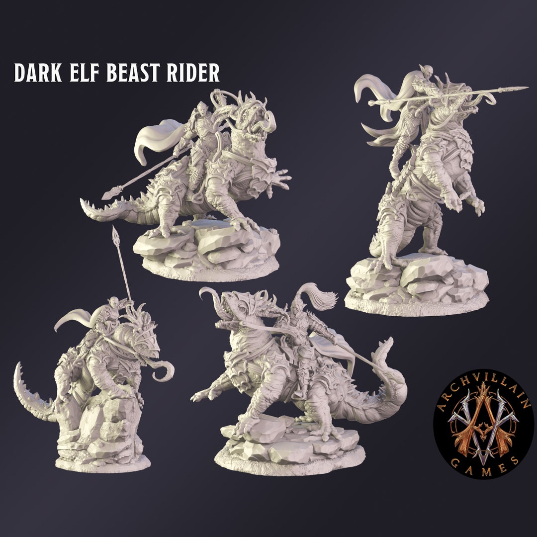Dnd Miniature Dark Elf Beast Rider Miniature for Dungeons and Dragons ...