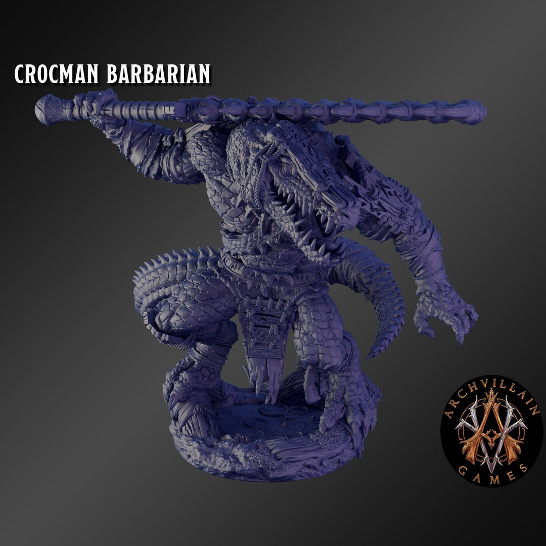 Dnd Miniature Crocman Barbarian Miniature for Dungeons and Dragons Tabletop RPG Wargaming ...