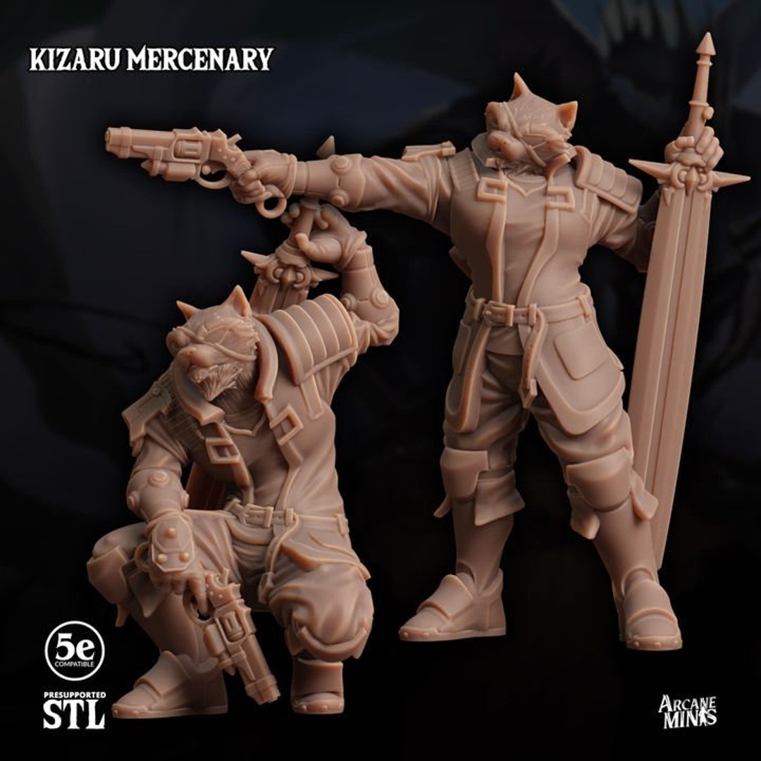 Dnd Miniature Tabaxi Mercenary Fighter Miniature for Dungeons and ...