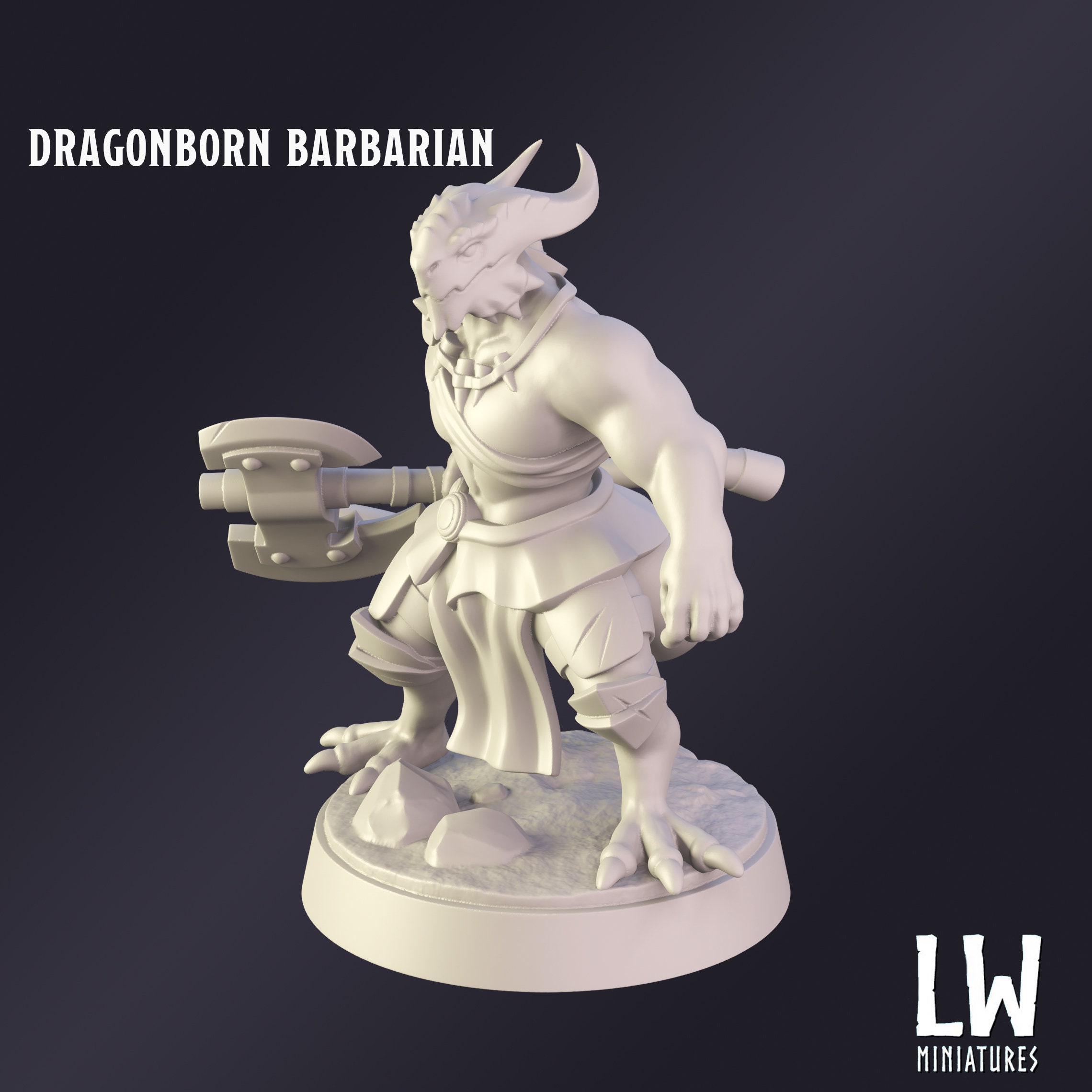 Dnd Miniature Dragonborn Barbarian Miniature for Dungeons and Dragons ...