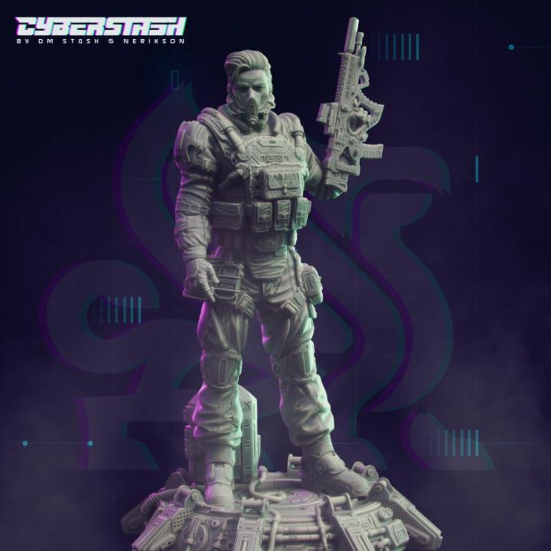 Dnd Cyberpunk Miniature Mercenary Gunner Soldier Miniature for Dungeons ...