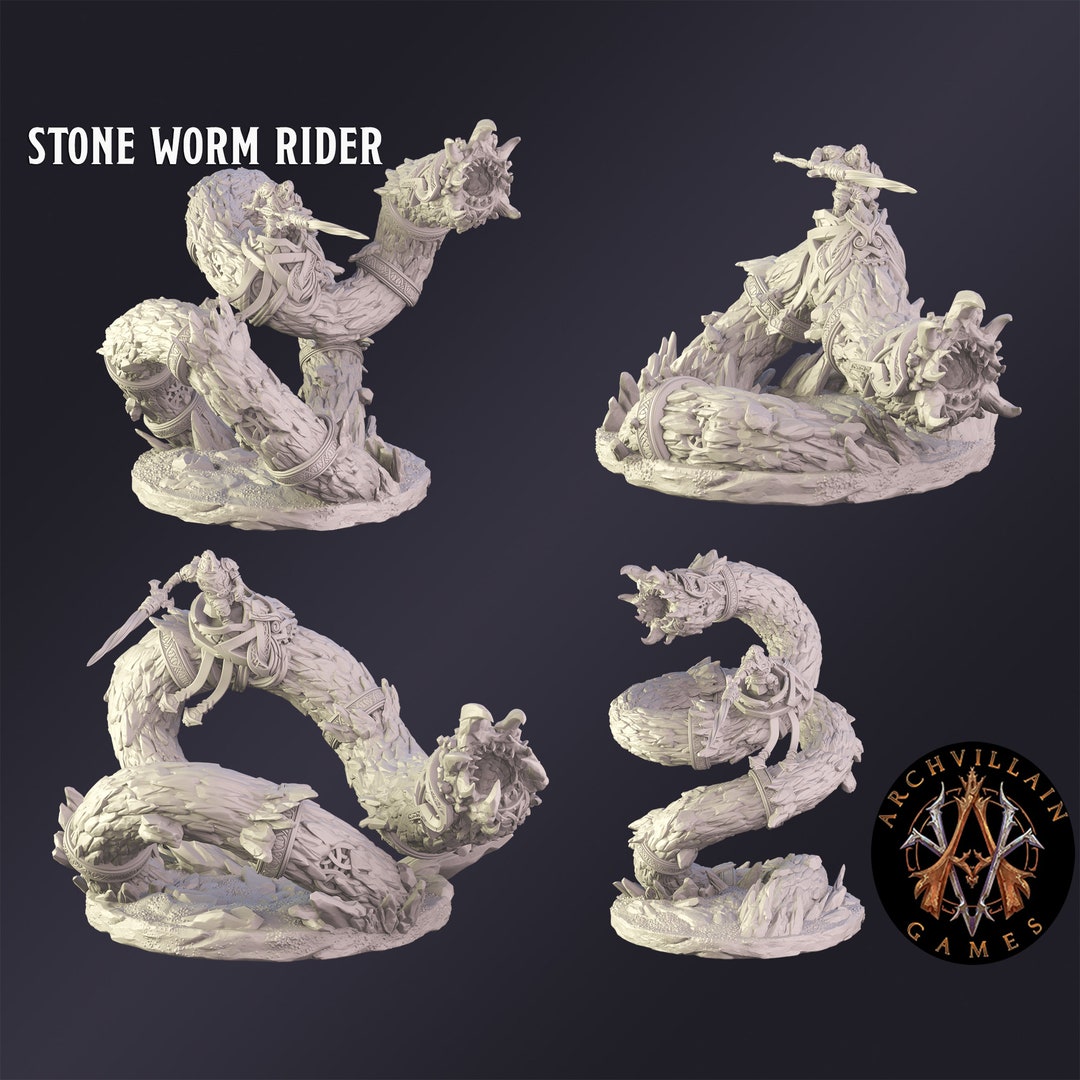 Dnd Miniature Dwarf Stone Worm Rider Miniature for Dungeons and Dragons ...