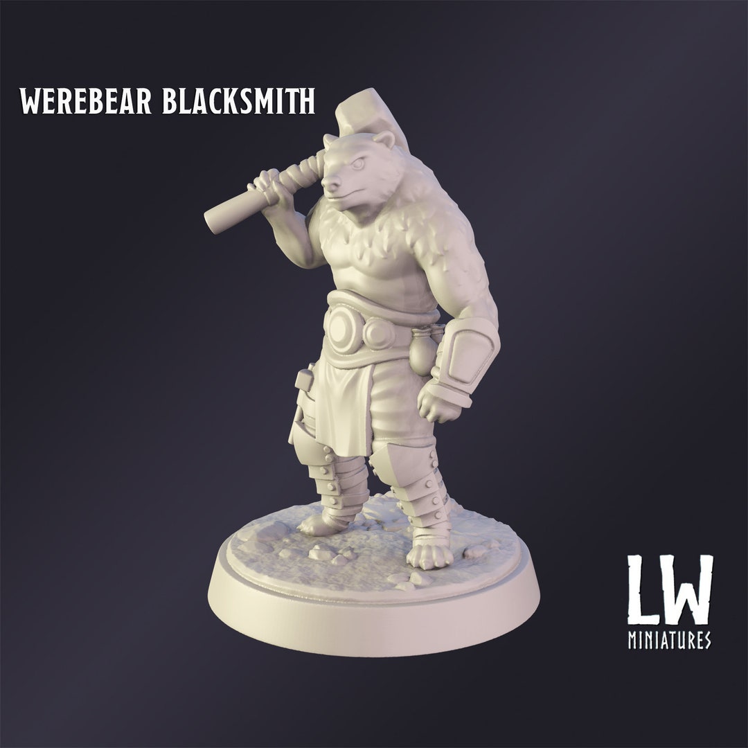 Dnd Miniature Werebear Blacksmith Miniature for Dungeons and Dragons ...