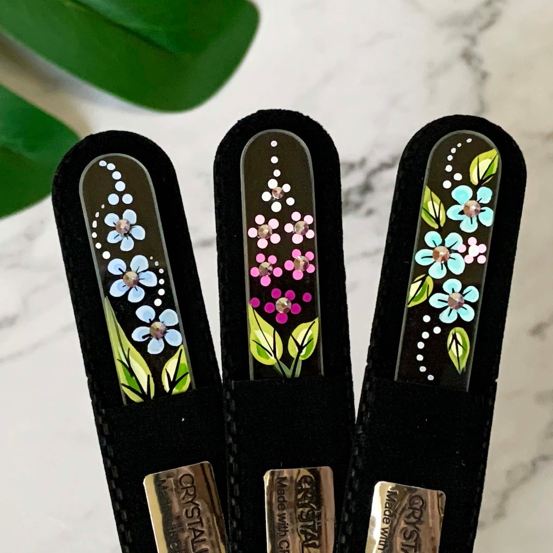 Floral Swarovski Crystal Glass Nail Files - Set of 3 Long Files - Etsy