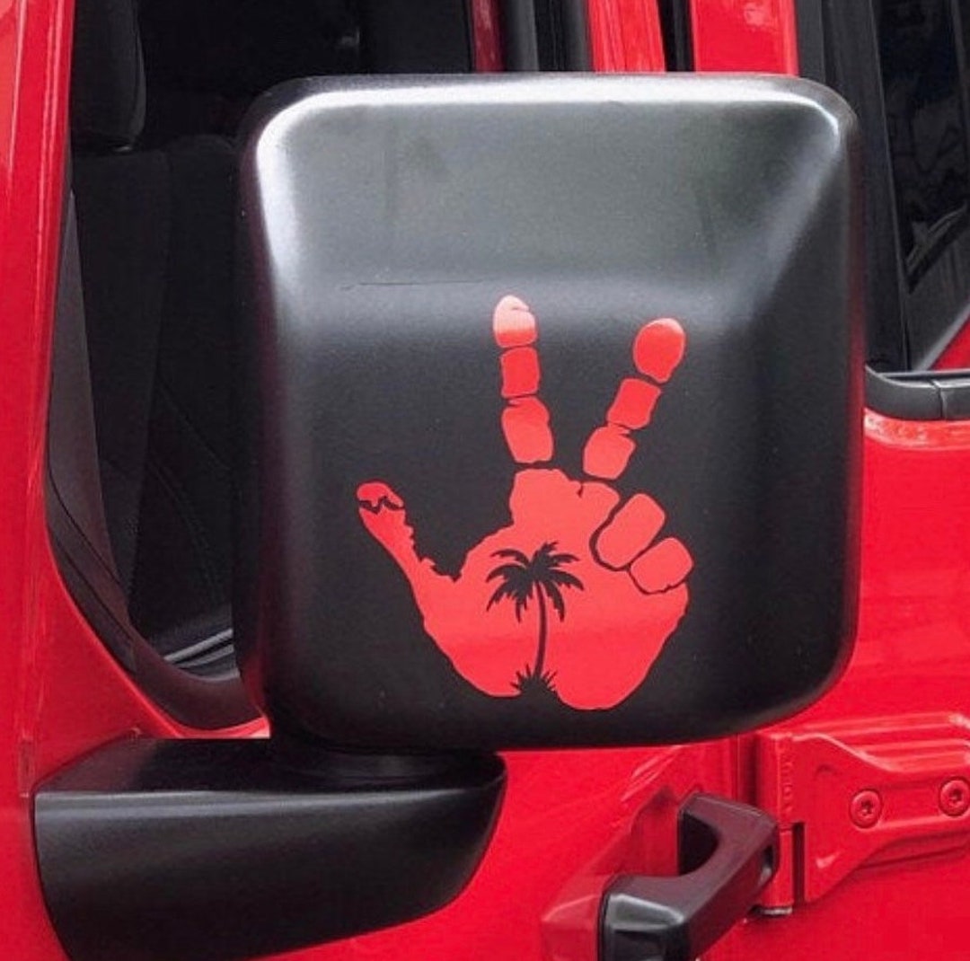 Hand Wave Palm Tree Peace- Wave Decal - Set of 2 Hand Wave Mirror Decal ...