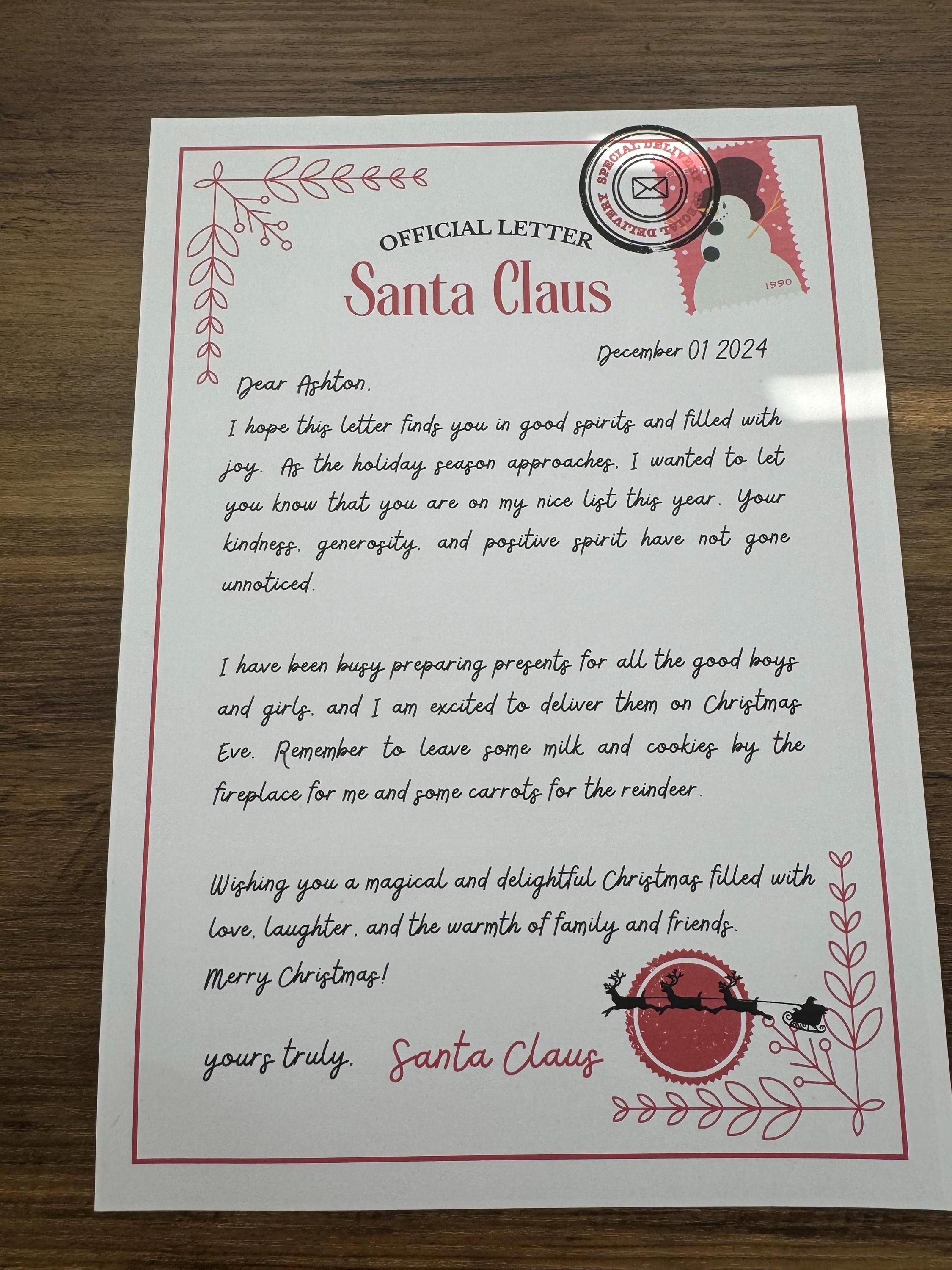 Personalised Letter From Santa / Father Christmas / Nice List / 2024 ...