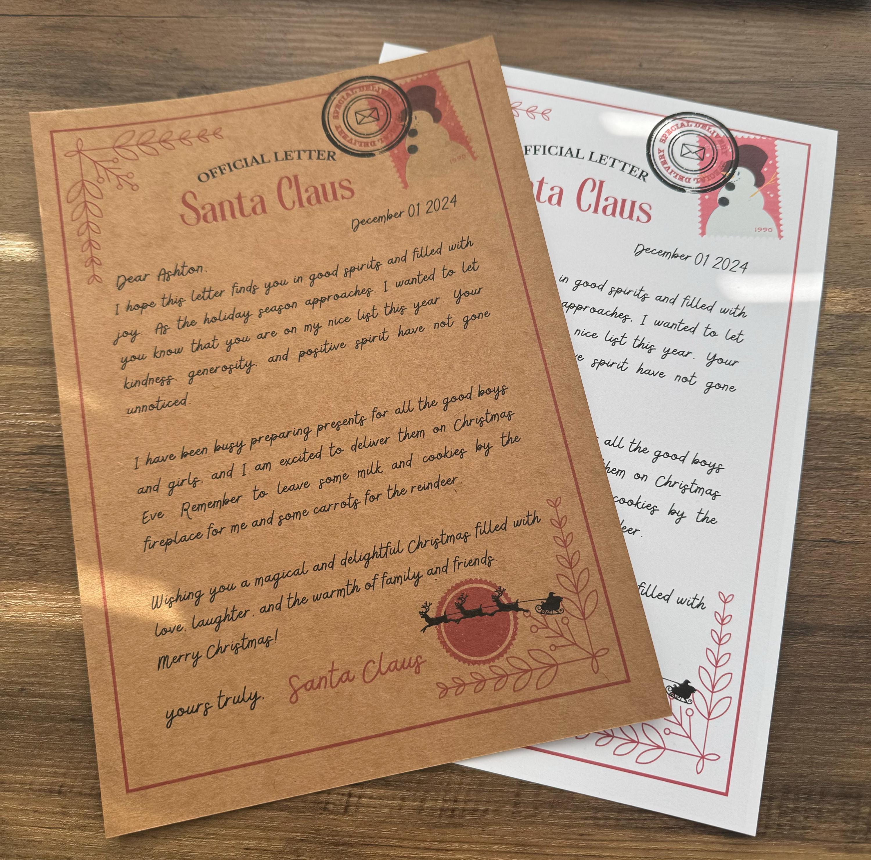 Personalised Letter From Santa / Father Christmas / Nice List / 2024 ...