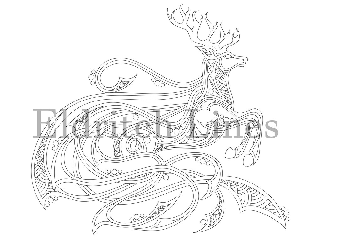 Nordic Stag - Printable Adult Coloring Page Lineart - Pyrography ...