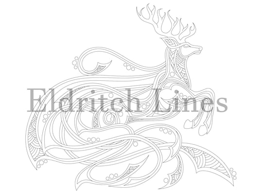 Nordic Stag Printable Adult Coloring Page Lineart - Etsy